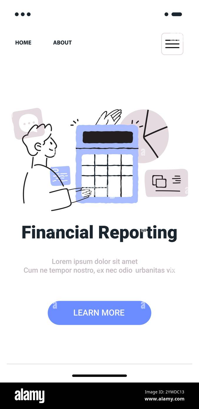 Financial Reporting concept with calculator and charts hand drawn style ...