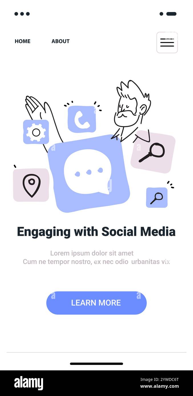 Engaging with social media concept featuring doodle-style icons and a ...