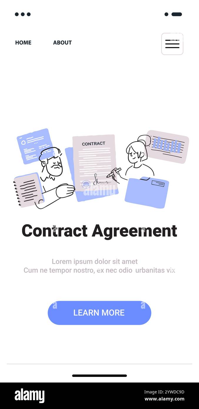 Contract agreement concept with people signing documents charts and ...