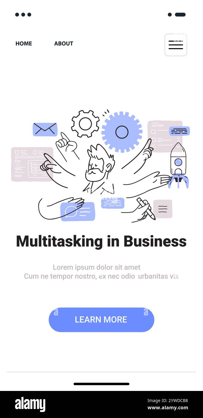 Multitasking in business concept features a person juggling tasks with ...