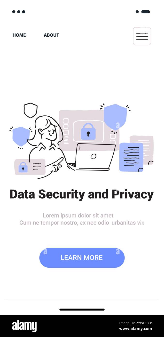 Data security and privacy concept with person using laptop surrounded ...