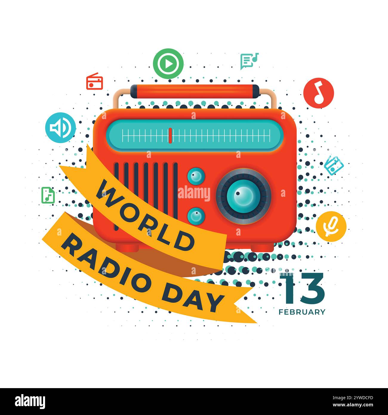 World Radio day Vector icon or symbol with flat vector illustration ...