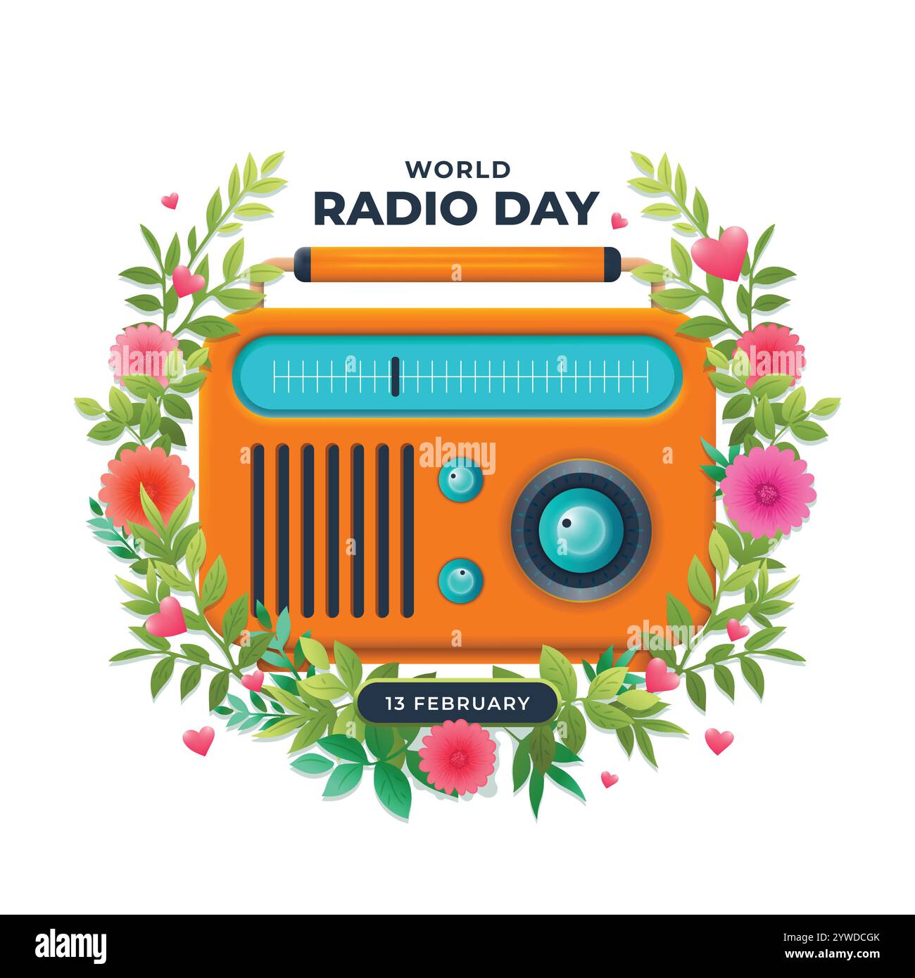 World Radio Day Vector symbol, yellow old radio illustration decorated ...