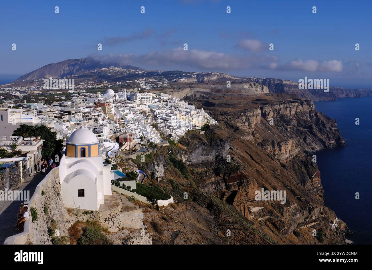 Santorini: Town of Fira, Agios Stylianos church, the caldera and sea at ...