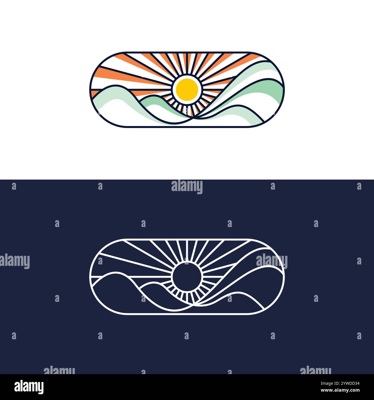 Mountain sun shine minimalist vector logo design. sun mountain abstract ...