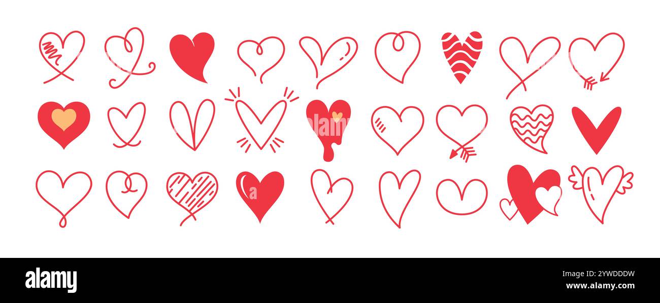 Heart clipart shape outline set. Red love heart clip art icon hand ...