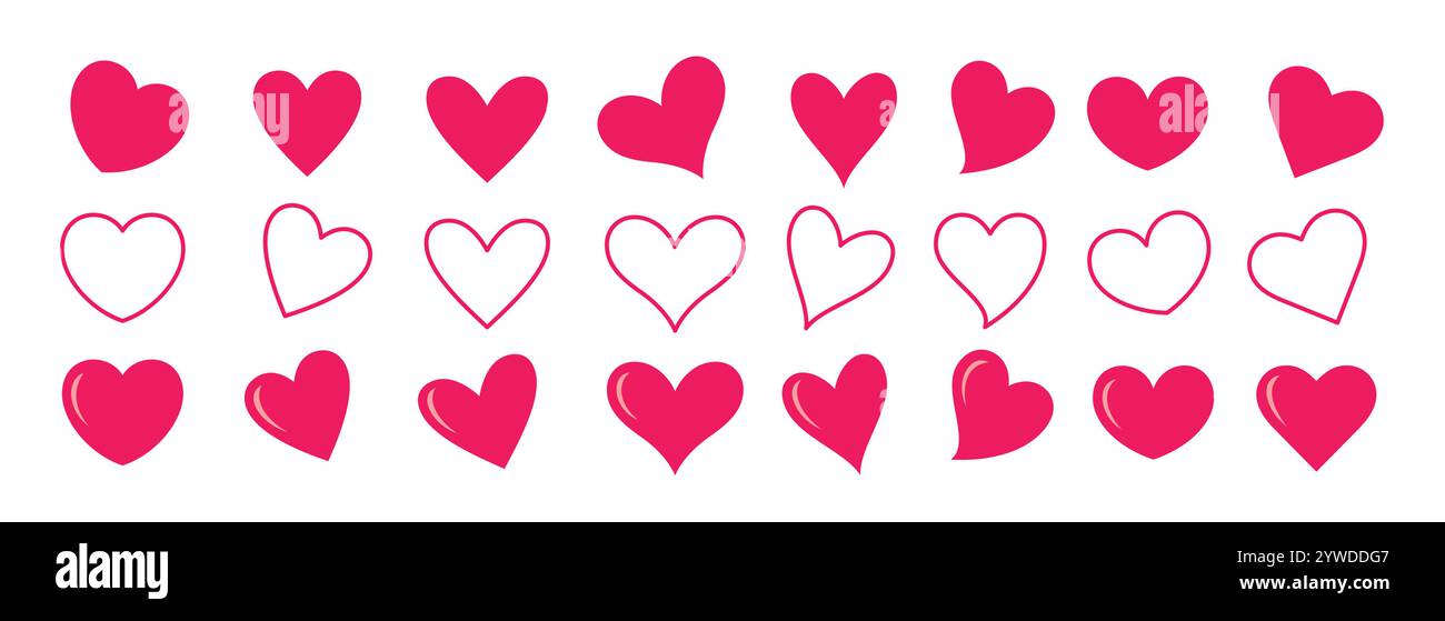 Love heart shape clipart set for valentine's day. Red love heart icon ...