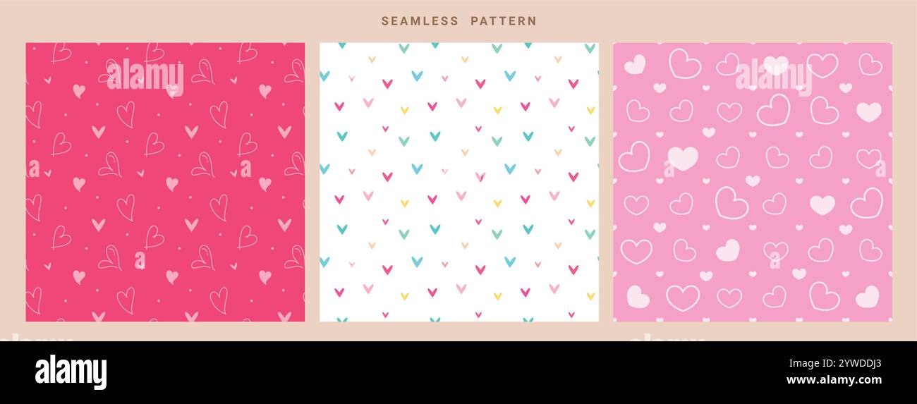 Heart seamless pattern valentine love set. Heart shape icon seamless ...