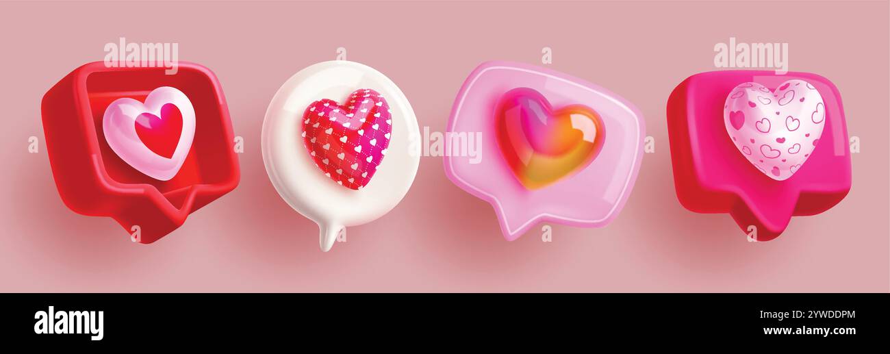 Heart icon clipart speech bubble set. Speech bubble clip art with heart ...
