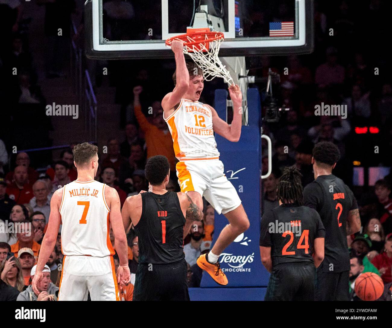 Tennessee Volunteers forward Cade Phillips (12) reacts after a dunk ...
