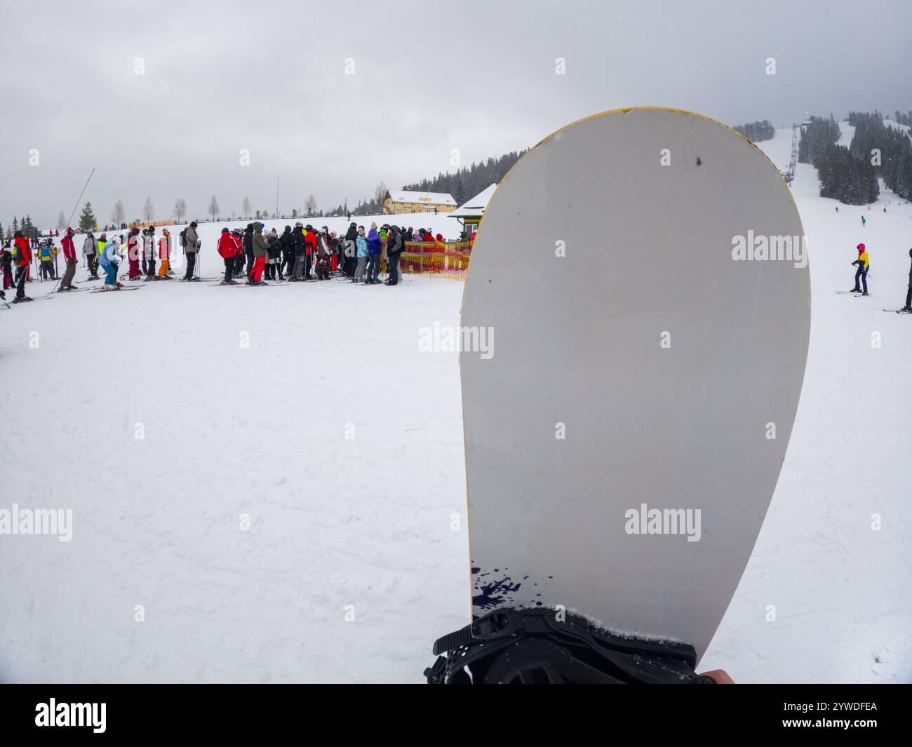 Ski Resort with Snowboard and Lift Line Stock Photo - Alamy