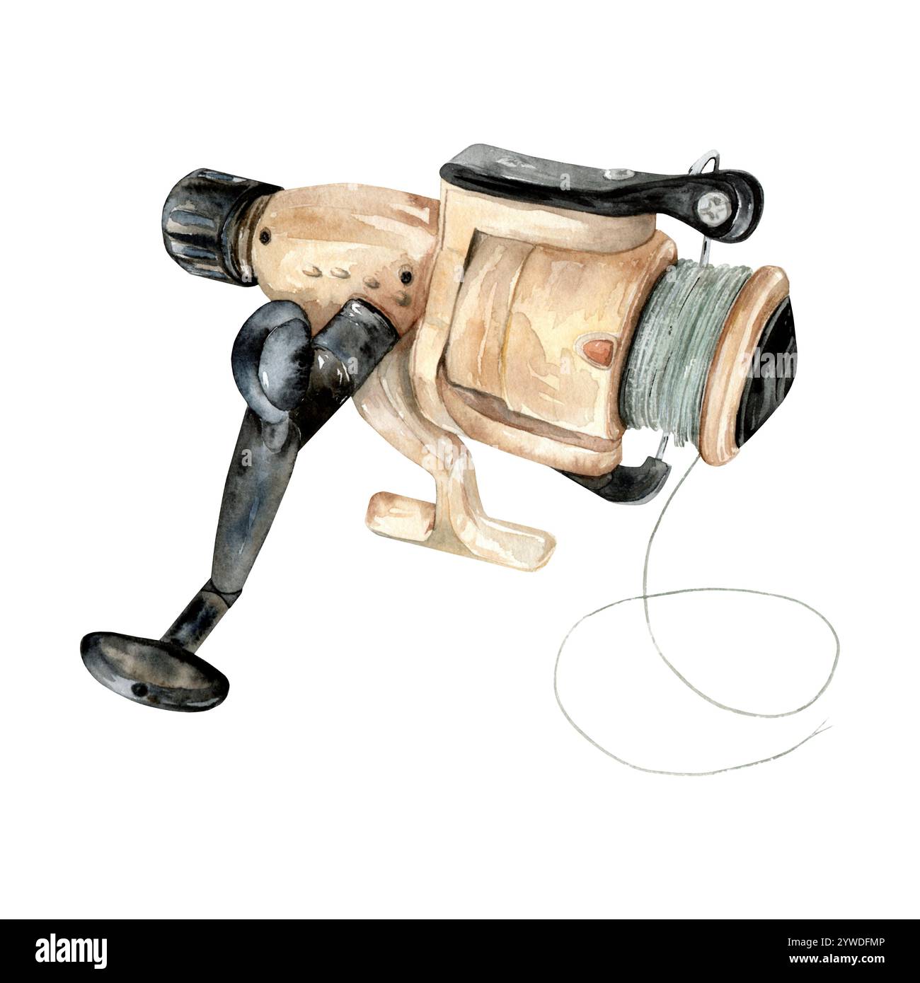 Watercolor illustration of a spinning reel captures the atmosphere of ...