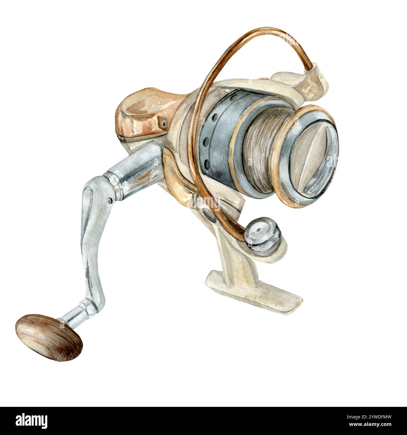 Watercolor illustration of a spinning reel captures the atmosphere of ...