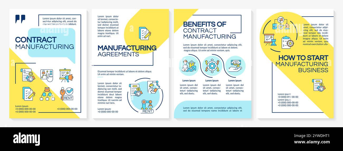 Contract manufacturing yellow and blue brochure template Stock Vector ...