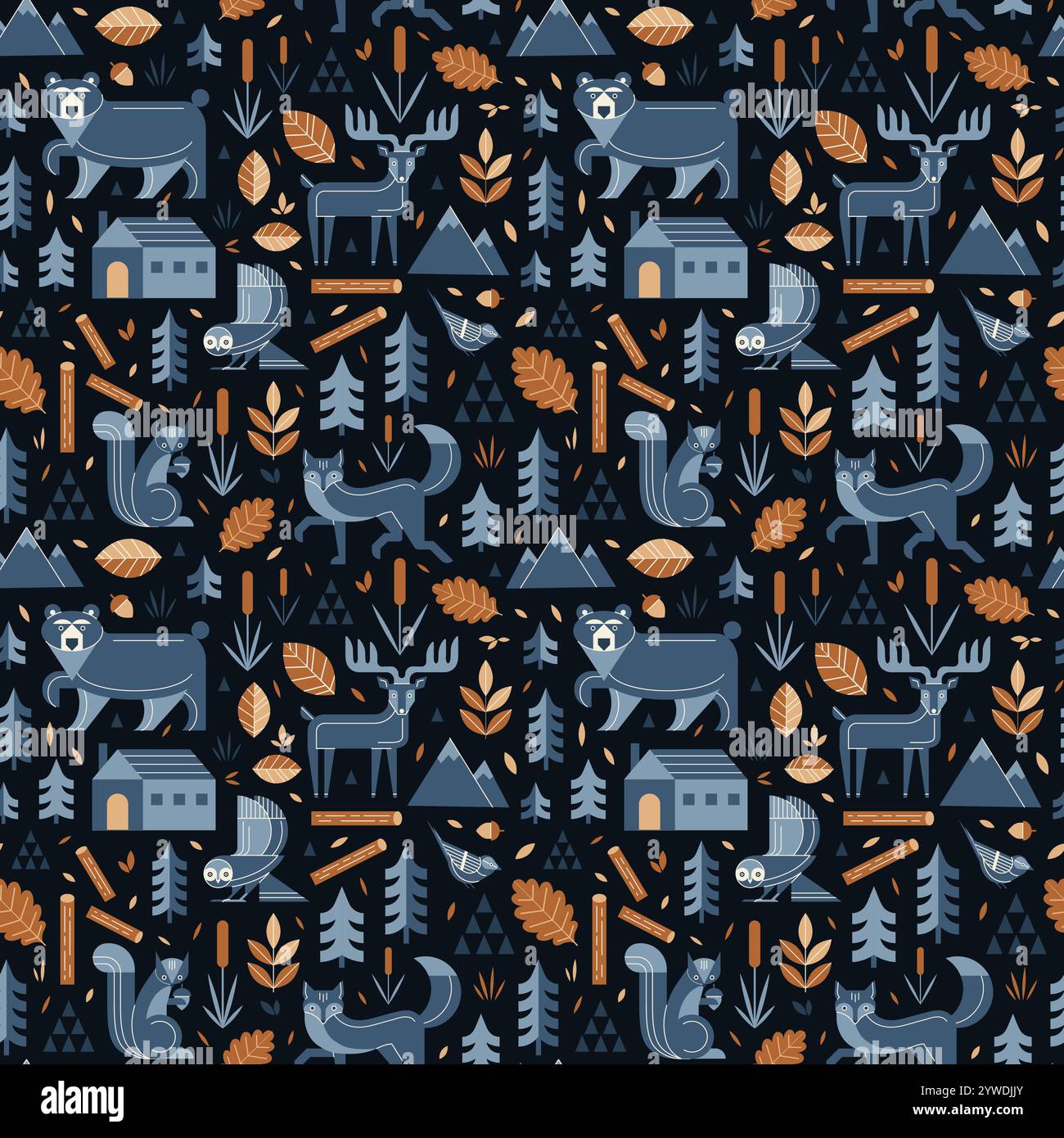 Woodland Animals in Scandinavian Forest Pattern Stock Vector Image ...
