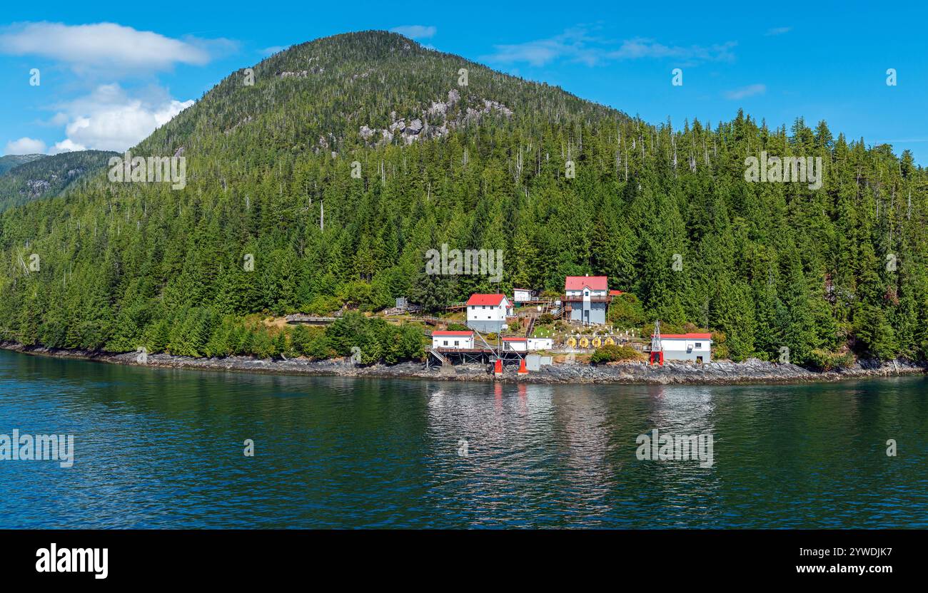 Boat Bluff Lighthouse panorama on Sarah Island along Tolmie Channel and ...