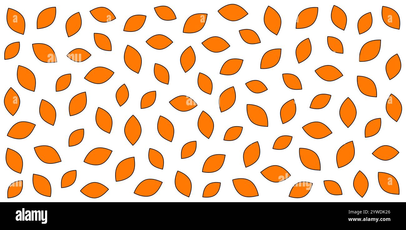 Seamless pattern of orange leaves with black outline on white or ...