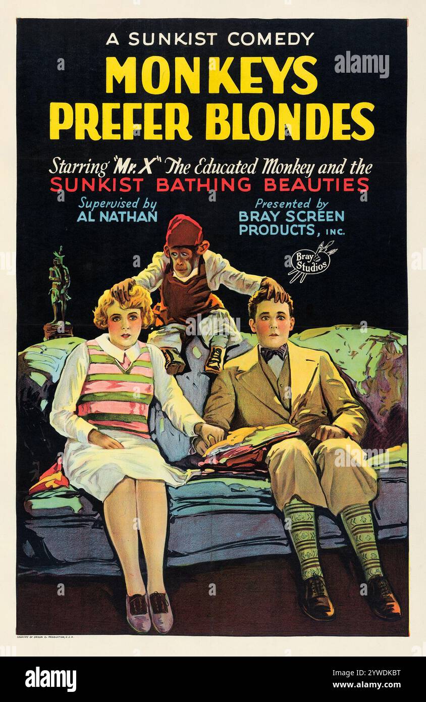 A Sunkist Comedy - Monkeys Prefer Blondes (Bray Studios, 1926) Starring Mr X the educated monkey ...