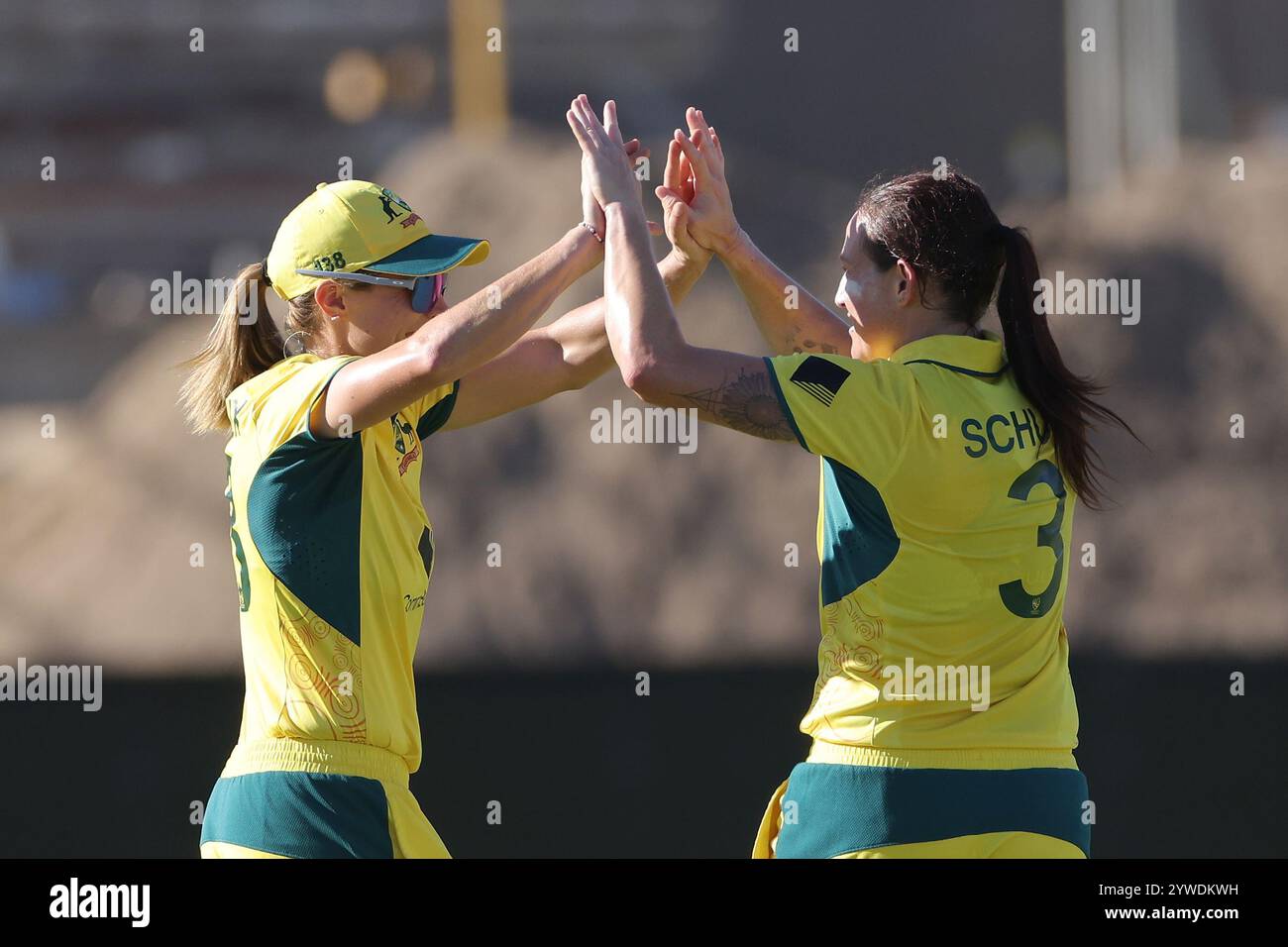 Perth, Australia. 11th Dec, 2024. Megan Schutt (right) of Australia ...