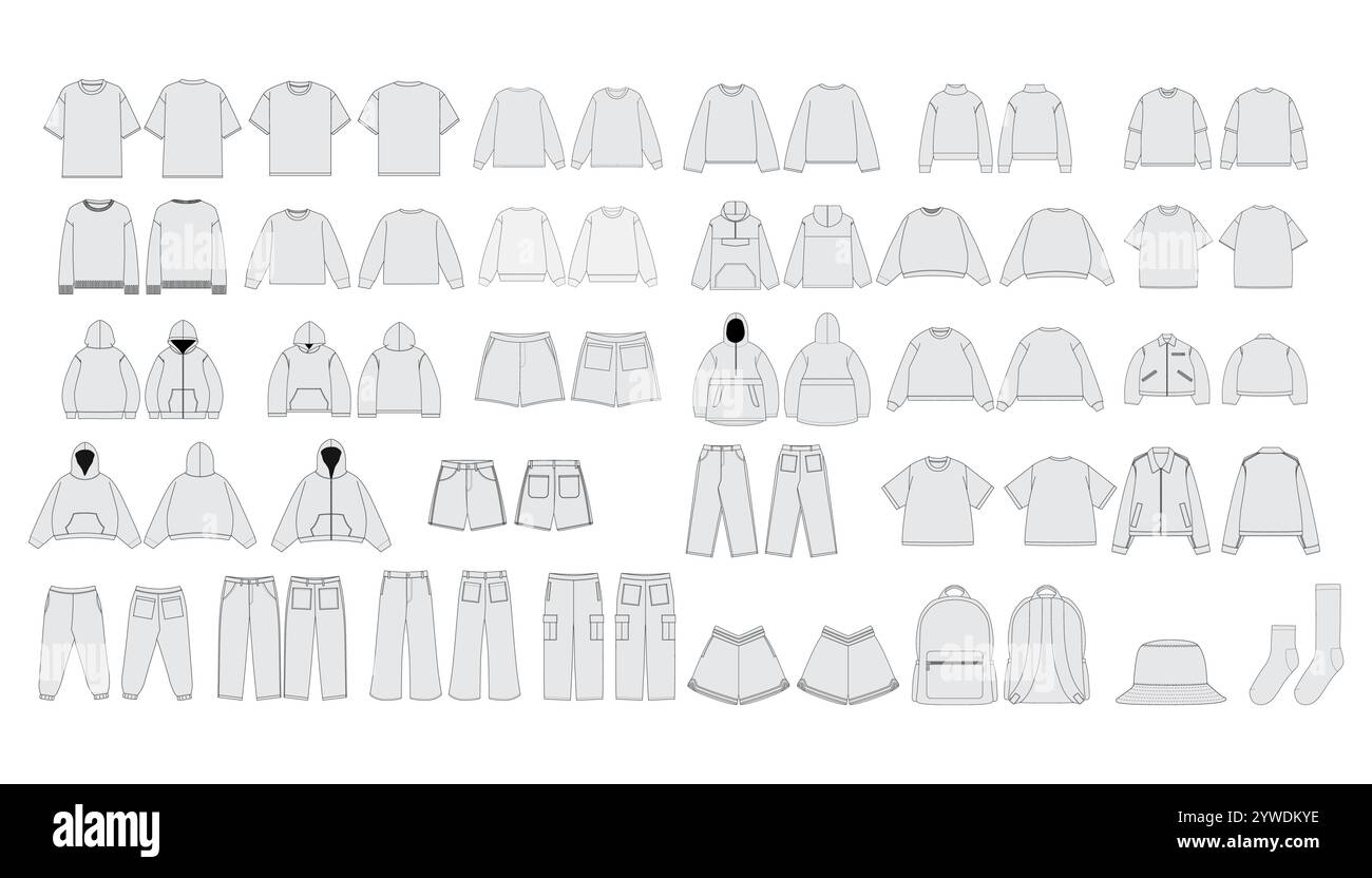 Set of Clothing Mockup Template - Apparel Vector Mockups Bundle ...