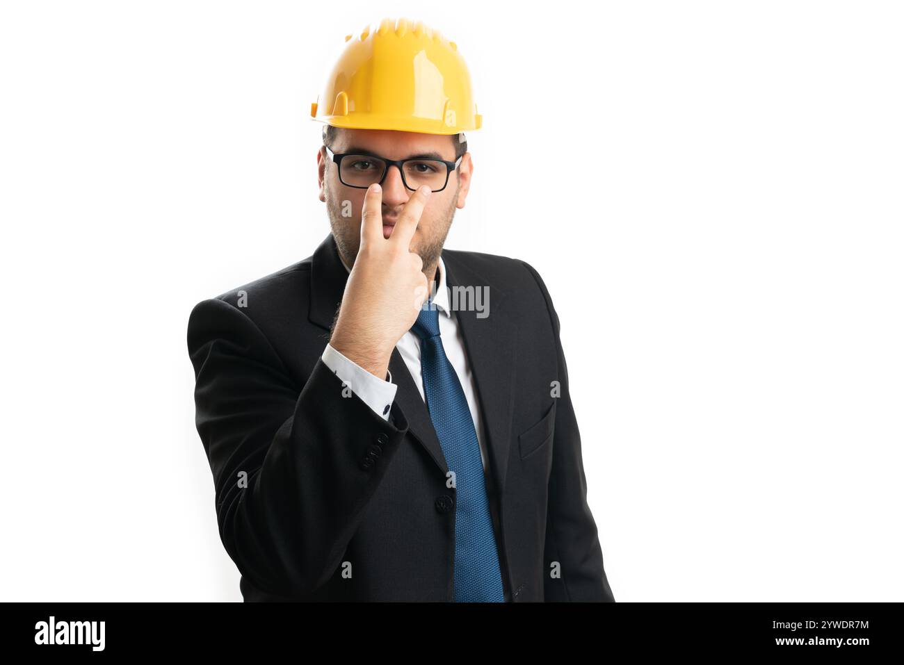Supervisor man engineer or contractor with safety helmet pointing ...