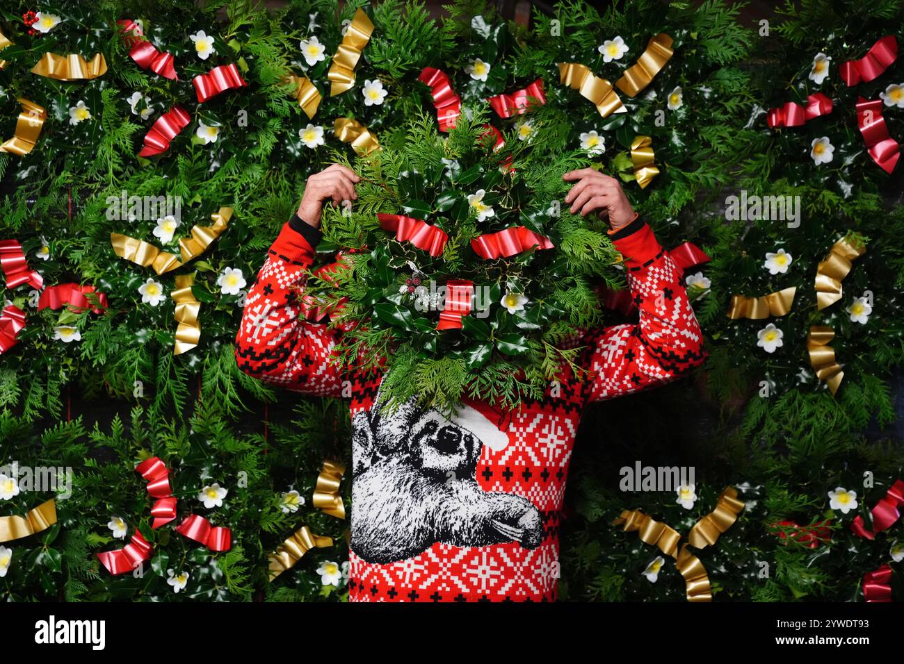 Stephen Roxburgh displays Christmas wreaths after making them at the ...