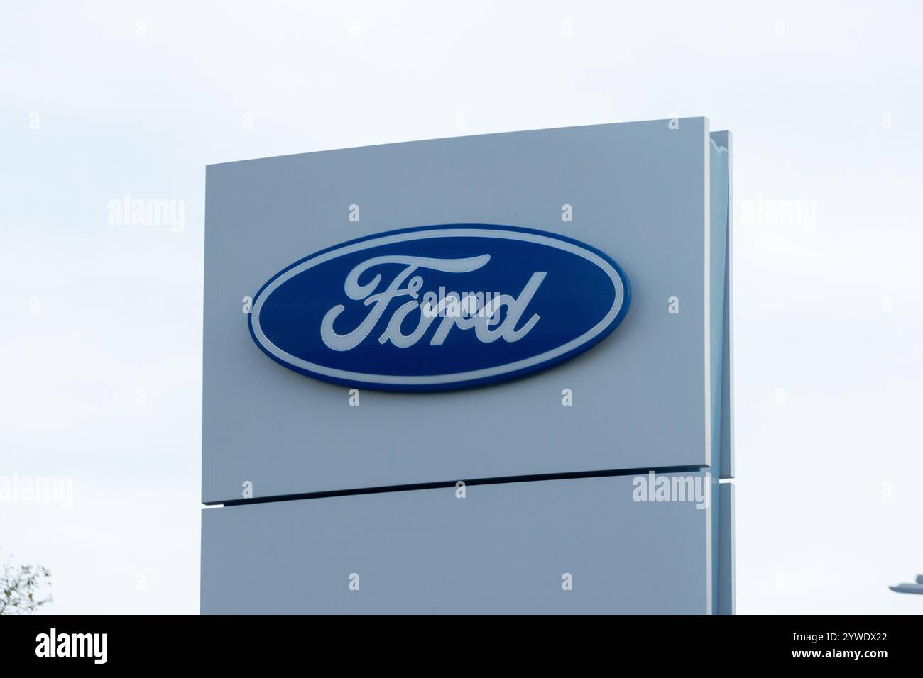 Close up of the iconic ford logo, representing the american automotive ...