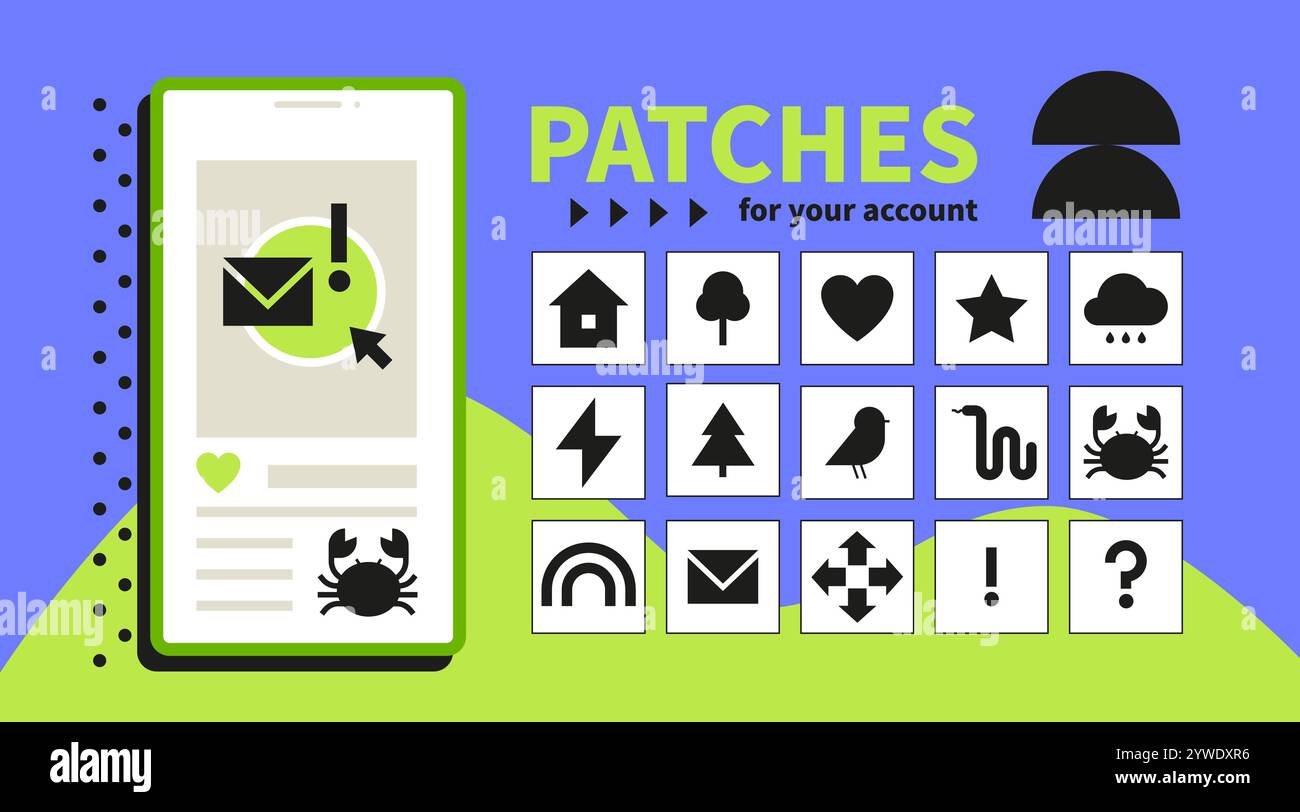 Icons for social networks - screen template illustration and patches ...