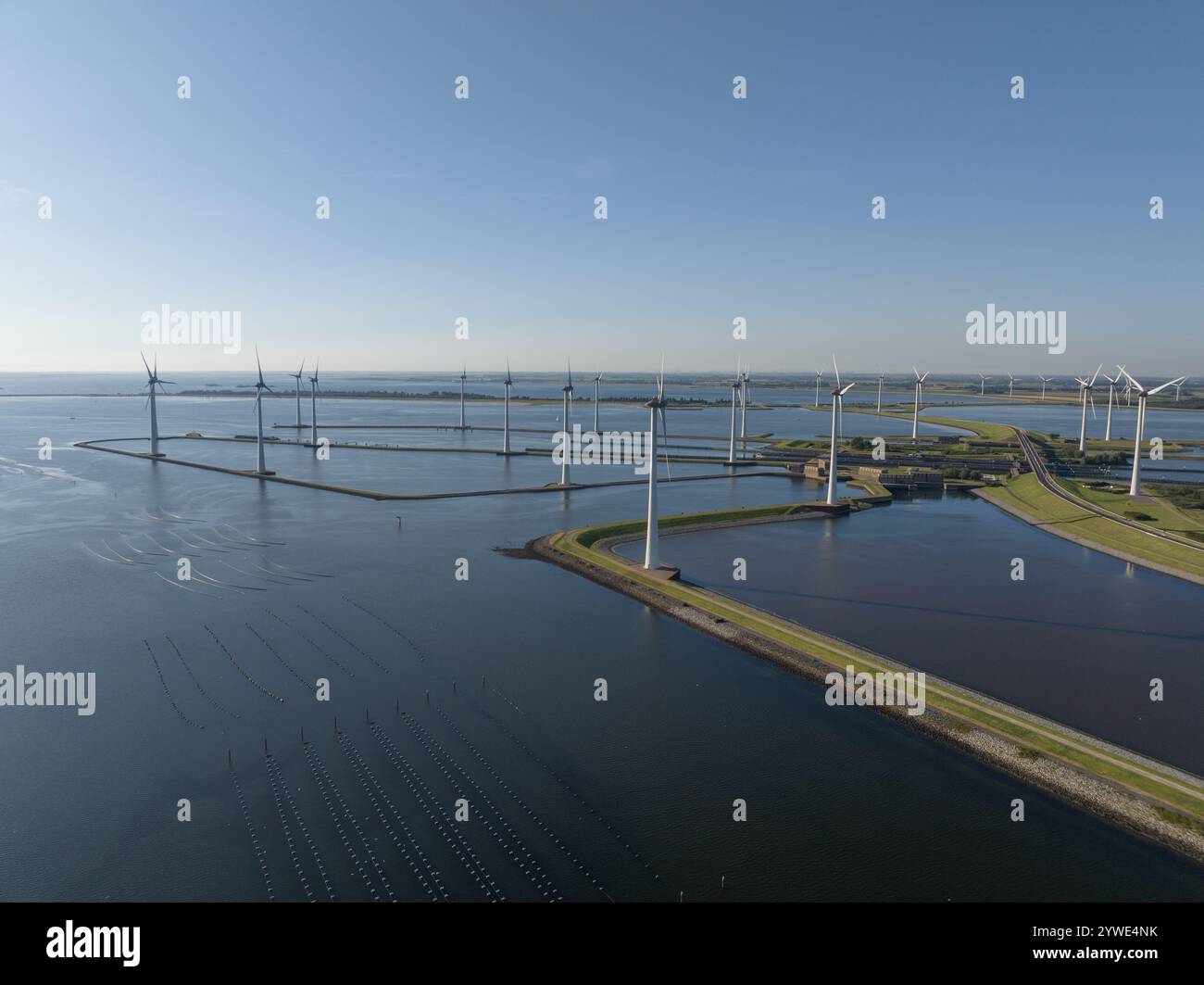 Aerial photo of wind turbines at Krammersluizen, water way sluices and ...