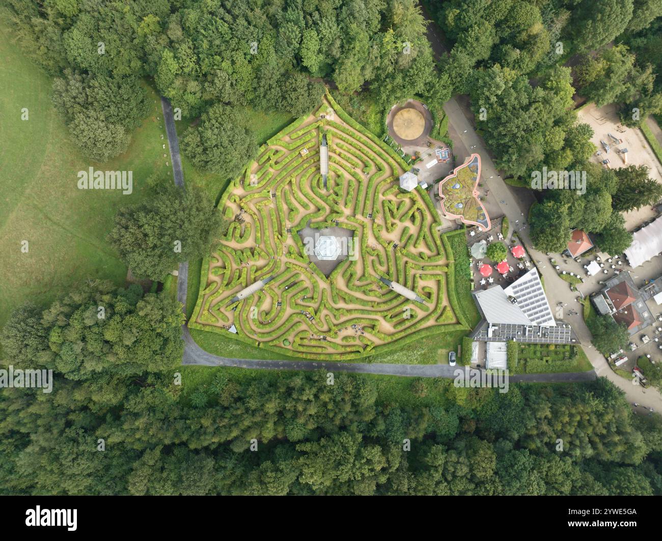 Aerial drone photo of labyrinth maze at the Drielanden punt, Belgium, The Netherlands, Belgium ...