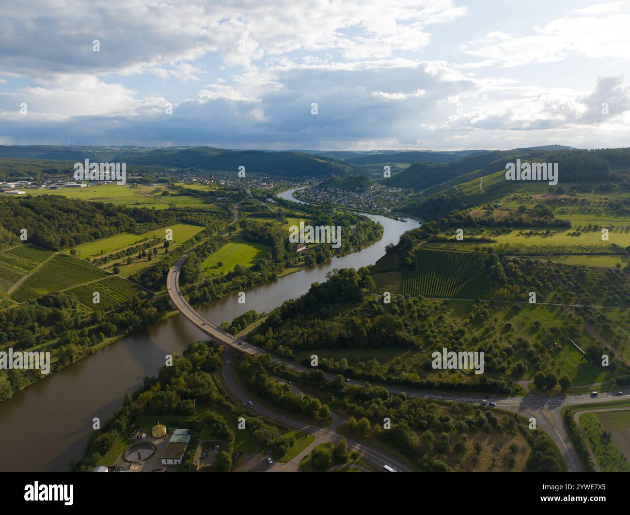 An aerial drone photo of beautifull blush valleys of the Saarland ...