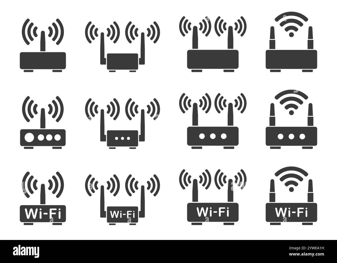 Wifi router icon symbol shape set. Wlan modem sign logo silhouette ...