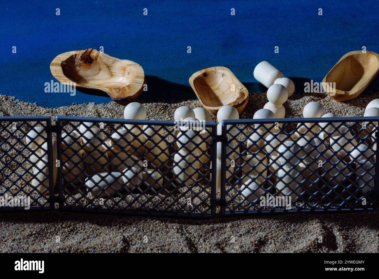 Migration Hardship: Boats and Figures Behind the Border Fence Stock ...