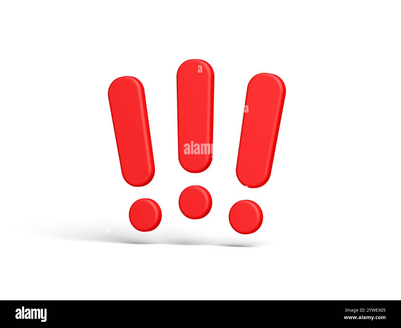 Three red exclamation marks isolated on white background. 3d ...
