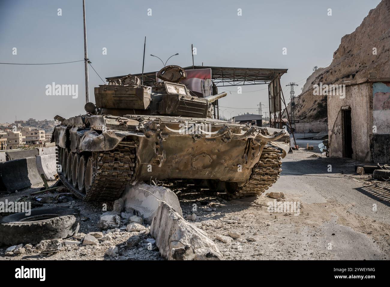 Syria. 10th Dec, 2024. An abandoned tank in southwest Syria following ...