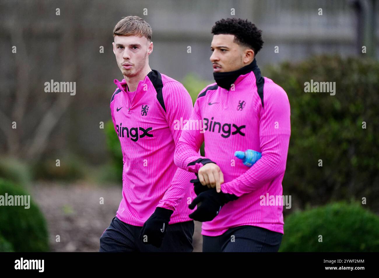 Chelsea's Cole Palmer (left) and Jadon Sancho (right) during a training ...