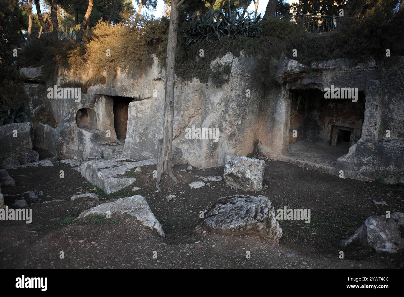 Ancient hewn in the rock Jewish burial cave from the Second Temple era ...