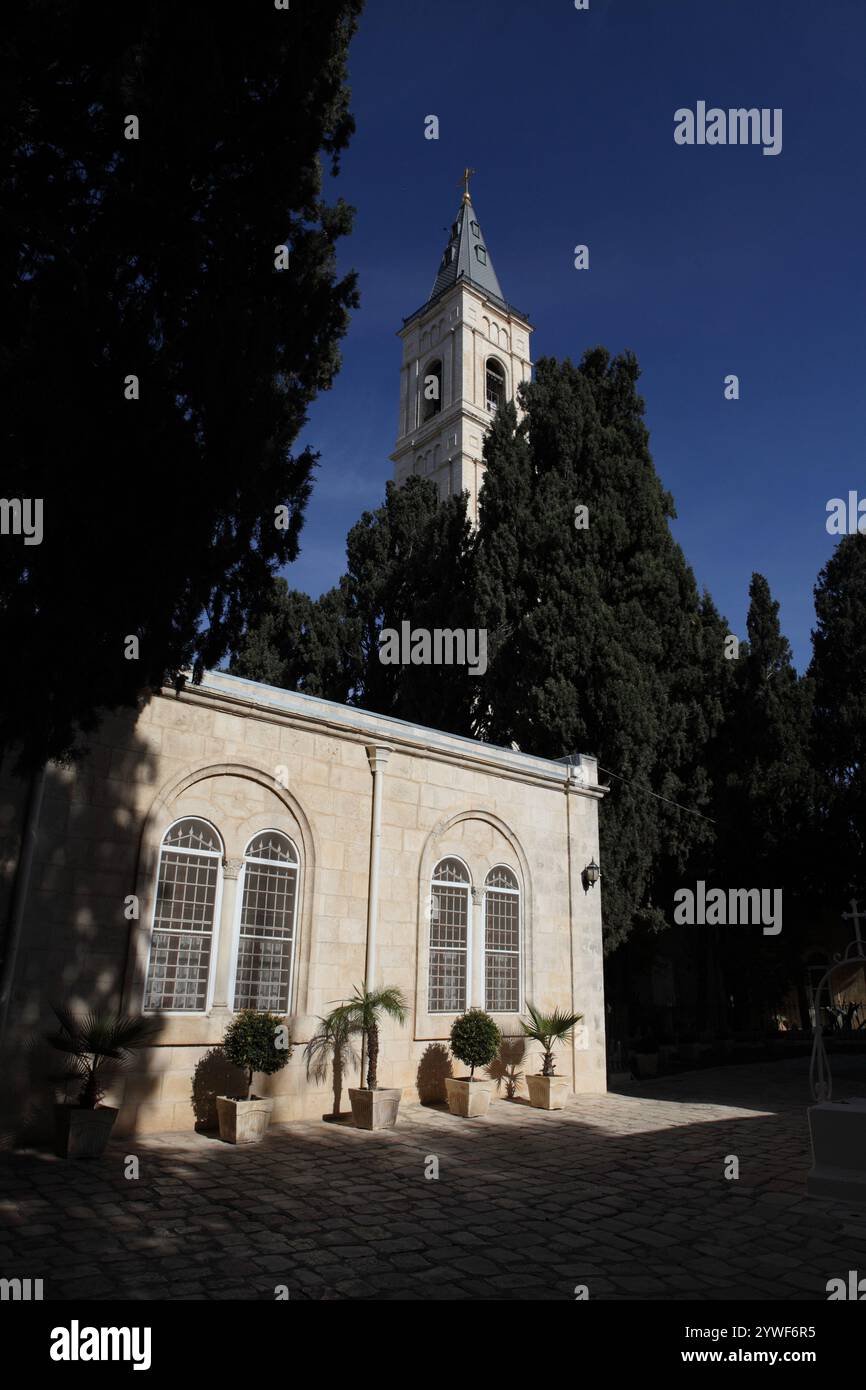 Bell tower of the Russian Orthodox Church of Ascension in Tur Malka on ...