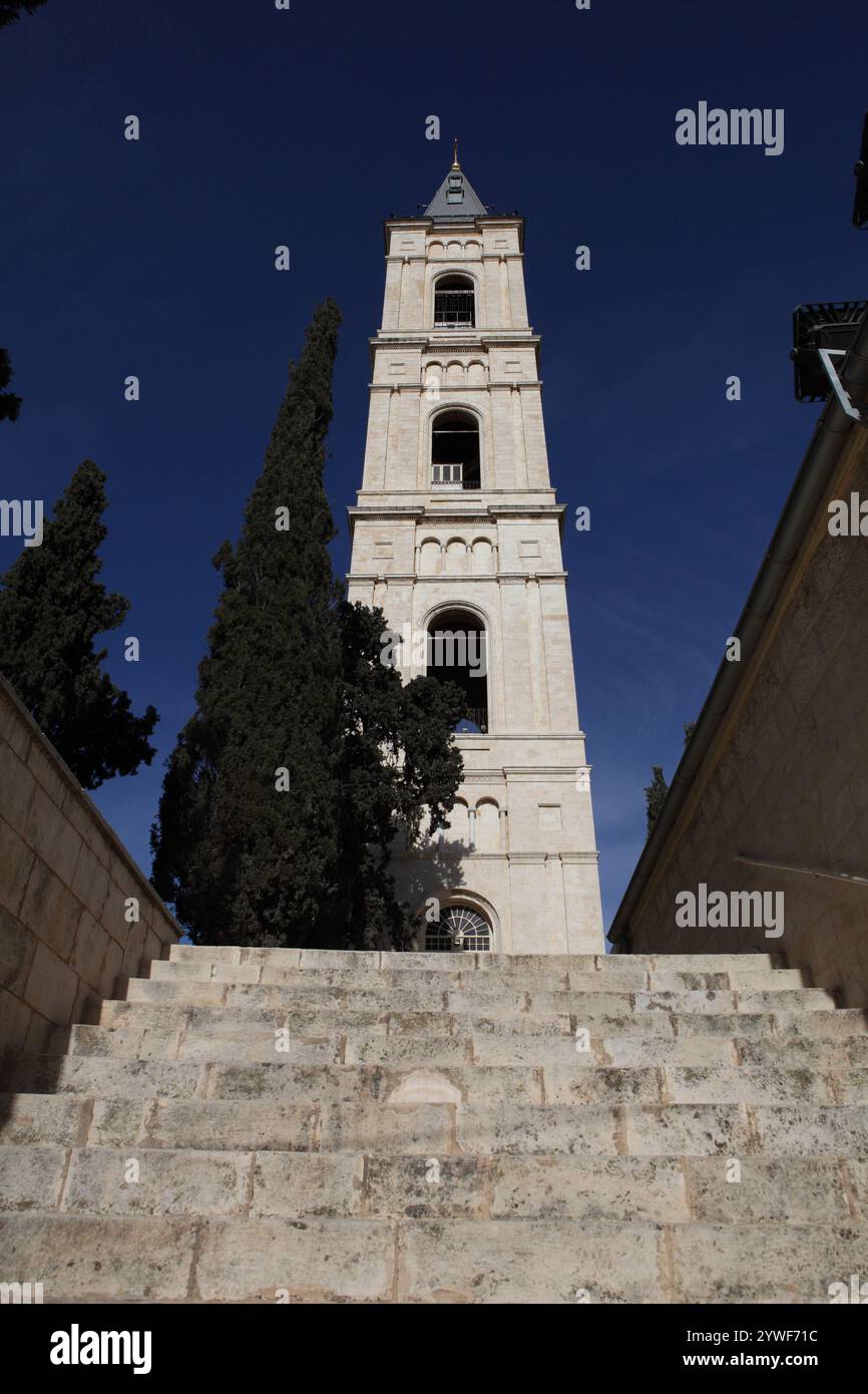 Bell tower of the Russian Orthodox Church of Ascension in Tur Malka on ...