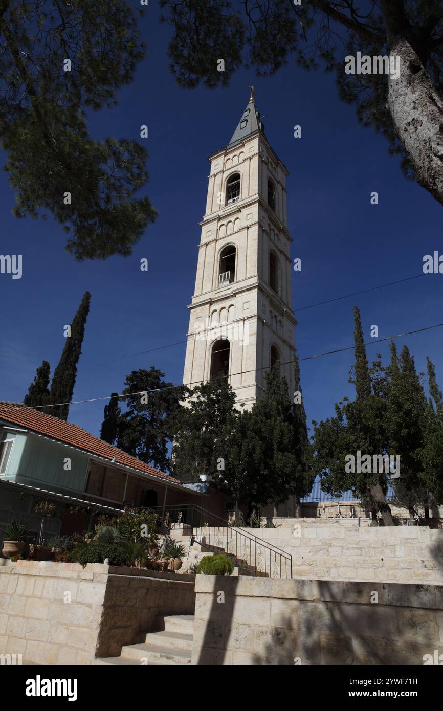 Bell tower of the Russian Orthodox Church of Ascension in Tur Malka on ...