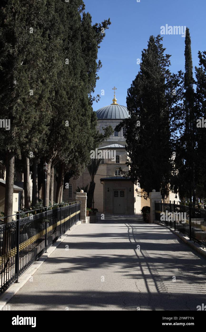 Russian Orthodox Church of Ascension, road & Coniferous Trees on top of ...