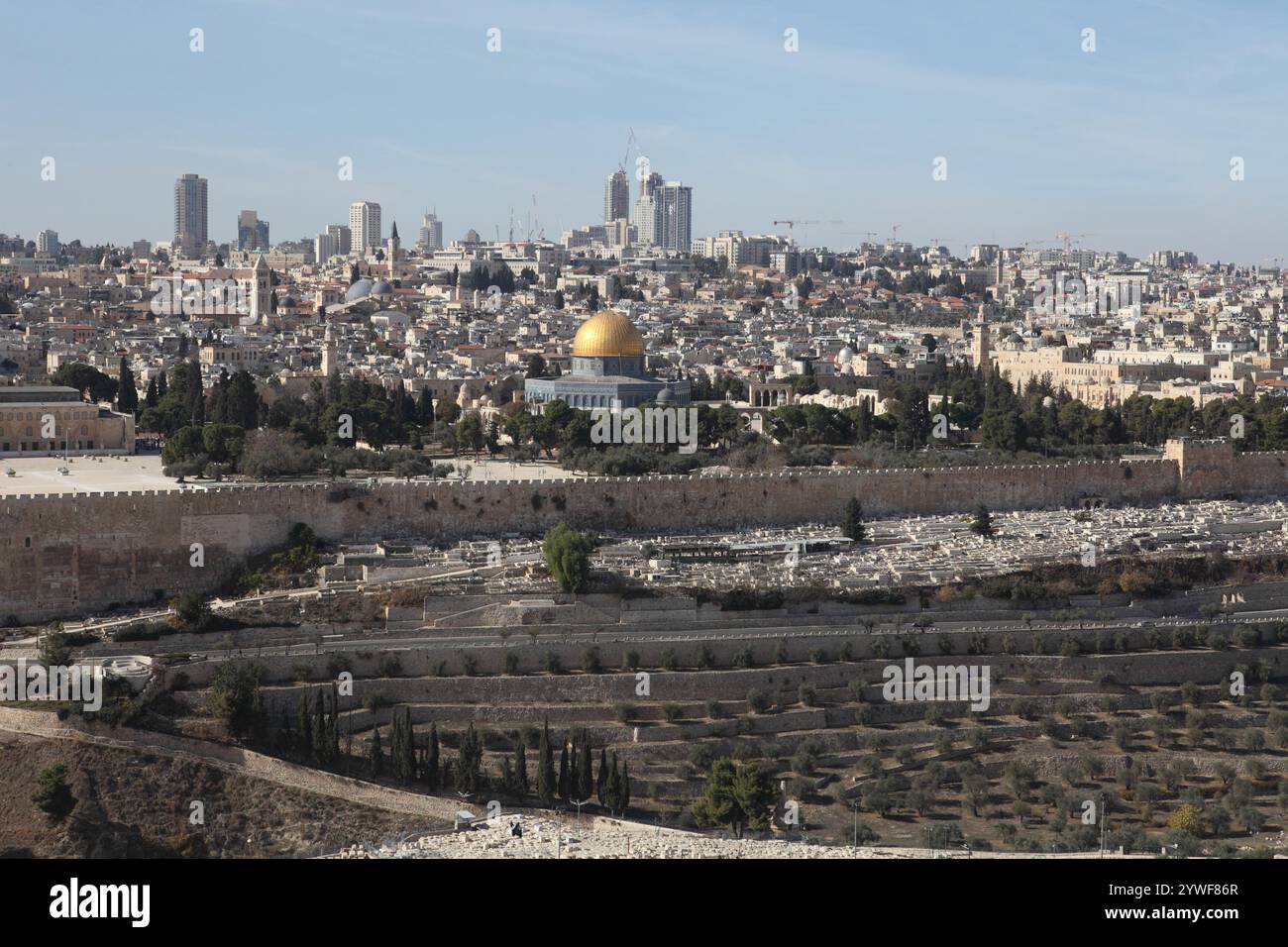 Panoramic view of Jerusalem from Mt. of Olives, Dome of the Rock & Al ...
