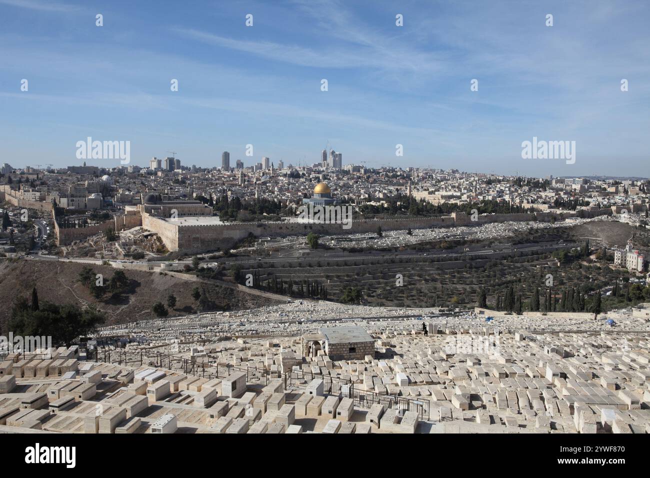 Panoramic view of Jerusalem from Mt. of Olives, Dome of the Rock & Al ...
