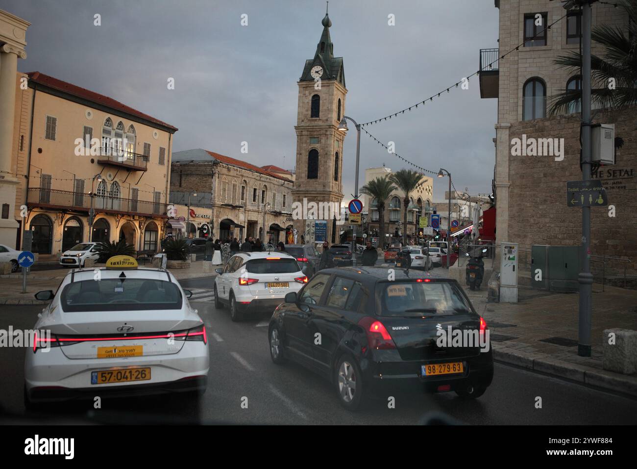Jaffa, heavy late afternoon traffic seen through a car front windshield ...