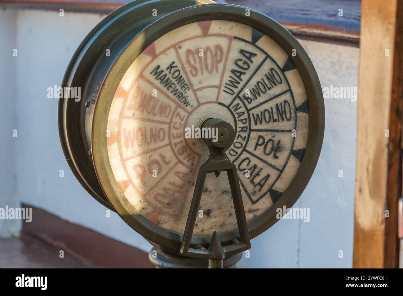 A Vintage Ship Telegraph Used For Transmitting Engine Room Commands With Clear Markings In