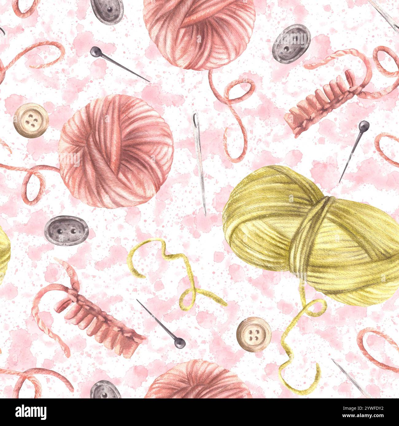 Ball of yarn, skein of knitting thread seamless pattern with buttons ...