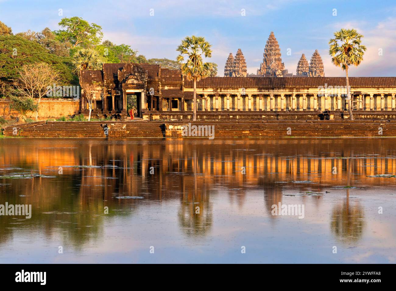 View over the temple Angkor Wat with its reflection in water in Siem ...