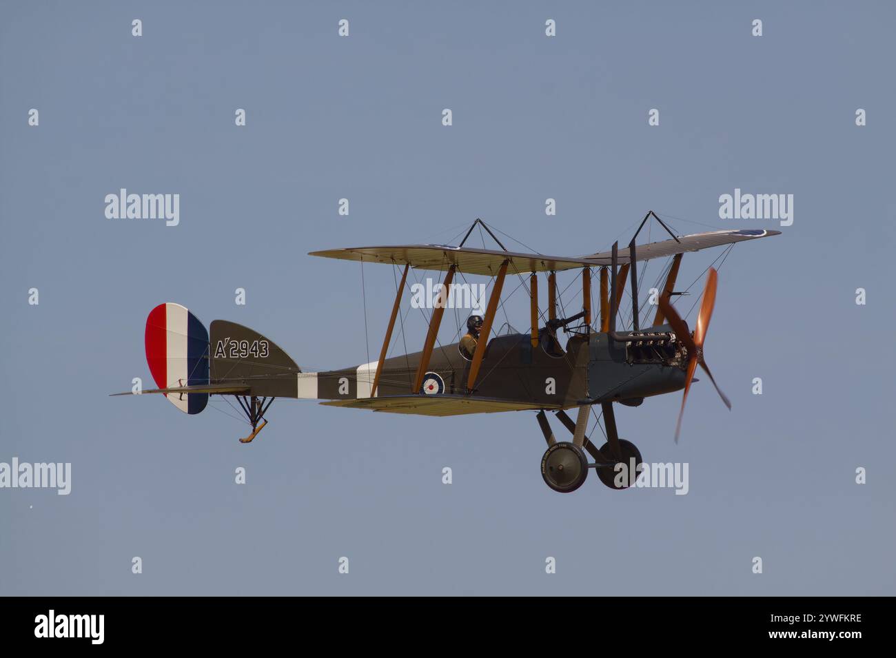 Royal Aircraft Factory BE-2e (replica) biplane in flight Stock Photo ...