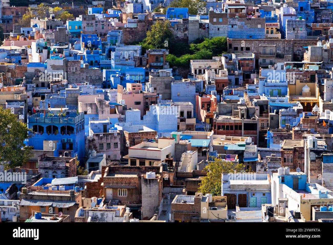 View over the neighborhood known as Blue City in Jodhpur, Rajasthan ...