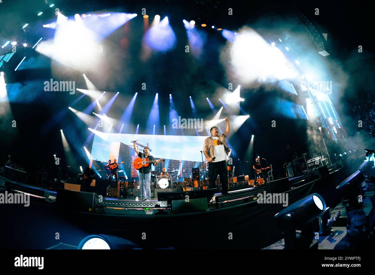 Spanish singers Estopa (David Munoz and Jose Munoz) performs on stage ...